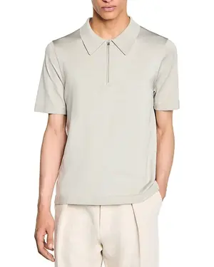 Sandro Knitted Polo Shirt With Zip Collar Steel