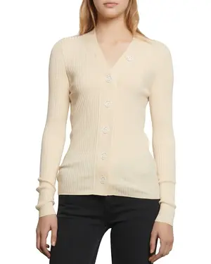 Sandro Gabrielle Ribbed Knit Cardigan - Ecru