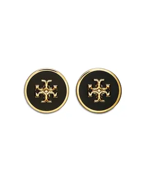 Tory Burch Kira Logo Disc Stud Earrings - Black/gold