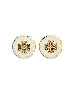Tory Burch Kira Logo Disc Stud Earrings Ivory/gold