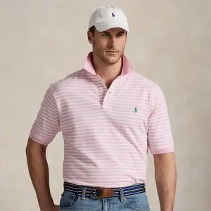 Ralph Lauren Striped Mesh Polo Shirt - Carmel Pink/white