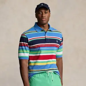 Ralph Lauren Striped Mesh Polo Shirt New England Blue Multi