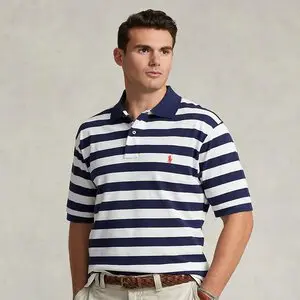 Ralph Lauren Striped Mesh Polo Shirt Newport Navy/white