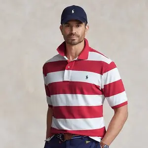 Ralph Lauren Striped Mesh Polo Shirt Post Red /white