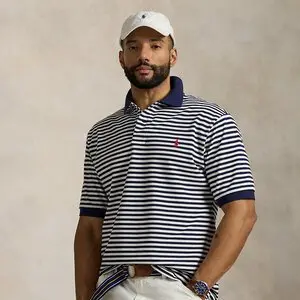Ralph Lauren Striped Mesh Polo Shirt White/navy