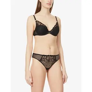 Chantelle Fleurs Tanga Embroidered Briefs - 011 Black