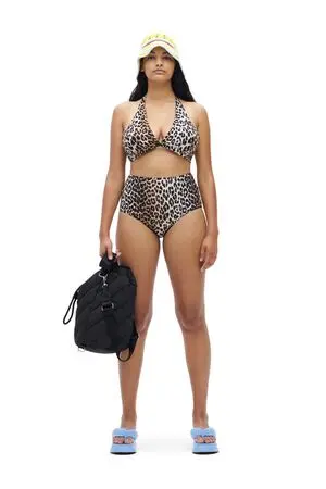 GANNI Halter Bikini Top - Leopard