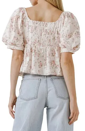 English Factory Floral Textured Babydoll Top