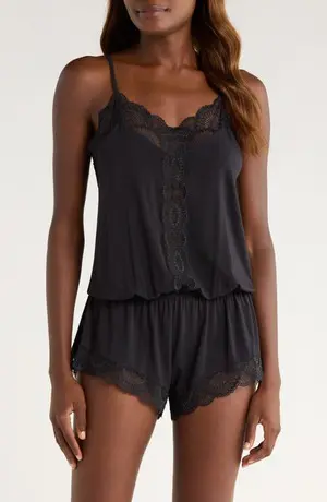 Eberjey Marry Me Dreamer Jersey Knit Teddy Romper - Black