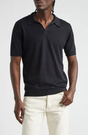 John Smedley Noah Johnny Collar Sweater Polo - Black