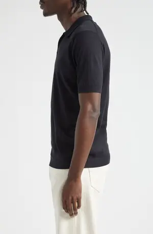 John Smedley Noah Johnny Collar Sweater Polo - Black