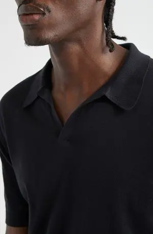 John Smedley Noah Johnny Collar Sweater Polo - Black