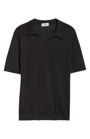 John Smedley Noah Johnny Collar Sweater Polo - Black