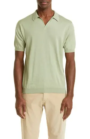 John Smedley Noah Johnny Collar Sweater Polo Desert Green