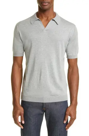 John Smedley Noah Johnny Collar Sweater Polo Silver