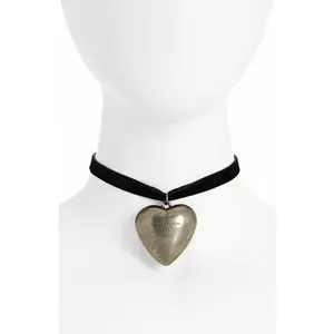 Saint Laurent Oversize Heart Pendant Choker Necklace - Nero