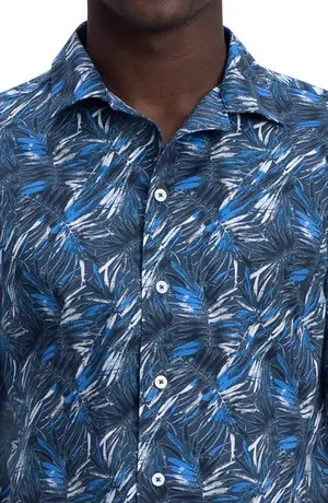 Bugatchi Shaped Fit Print Stretch Cotton Short Sleeve Button-up Shirt
