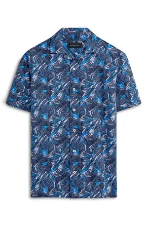 Bugatchi Shaped Fit Print Stretch Cotton Short Sleeve Button-up Shirt