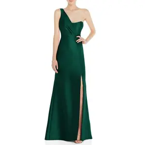 Alfred Sung One-shoulder Satin Twill Trumpet Gown - Hunter Green