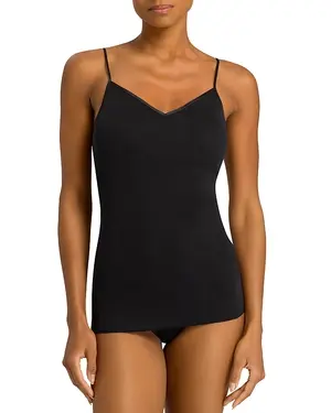 Hanro Cotton Seamless Padded Spaghetti Strap Cami Black