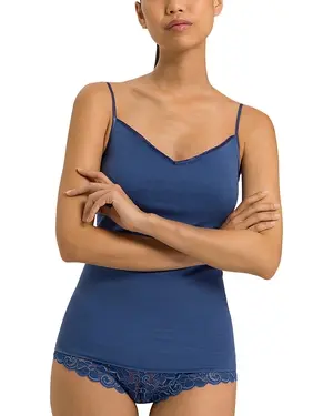Hanro Cotton Seamless Padded Spaghetti Strap Cami True Navy