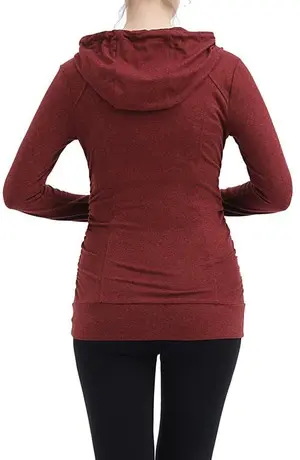 KIMI + KAI Momo Ruched Zip Maternity Hoodie - Maple Red
