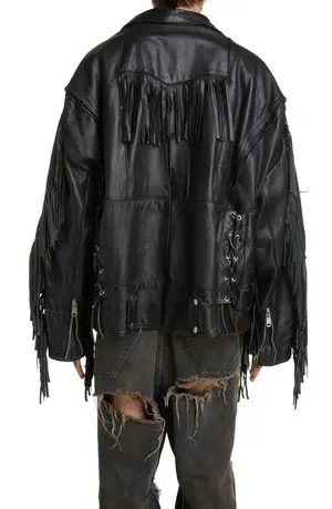 Balenciaga Fringe Detail Leather Biker Jacket