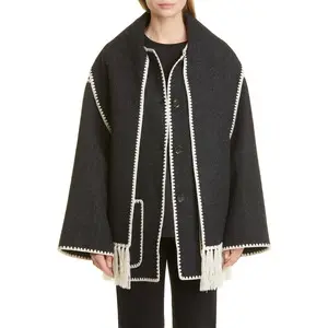 Contrast Trim Scarf Jackets For Women