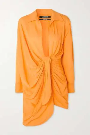 Jacquemus Bahia Draped Knotted Voile Mini Dress