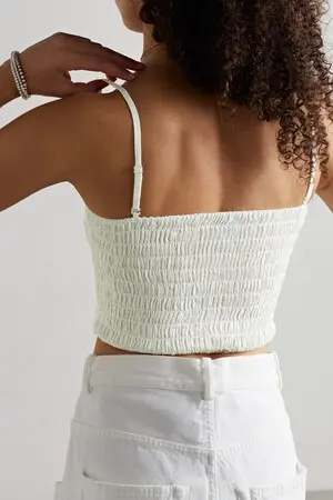 ATM Anthony Thomas Melillo Cropped Smocked Linen Top