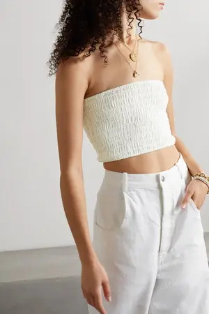 ATM Anthony Thomas Melillo Cropped Smocked Linen Top