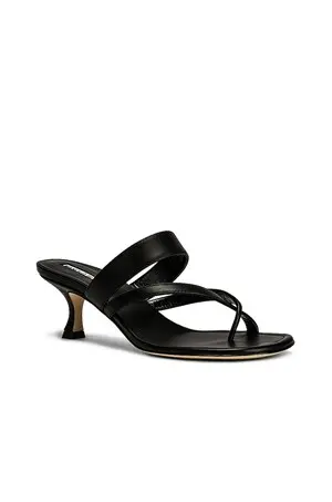 Manolo Blahnik Susa 50 Leather Sandal - Black