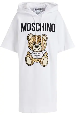 Moschino Embellished French Cottonterry Hooded Mini Dress - White