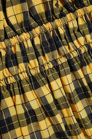 GANNI Shirred Checked Cotton-blend Top With Tie Shoulders