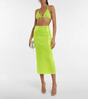 David Koma Sequined Triangle Bikini Top