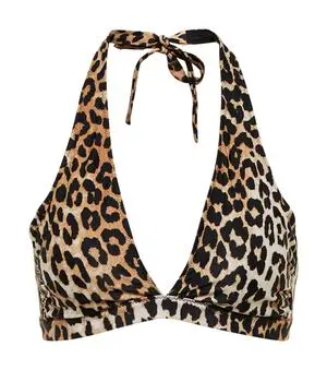 GANNI Leopard-print Bikini Top - Multicoloured