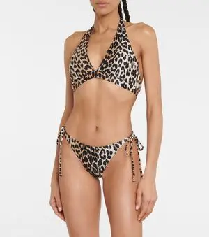 GANNI Leopard-print Bikini Top