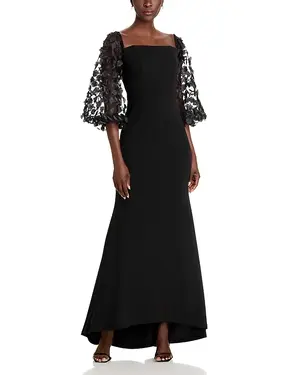Eliza J Floral Embellished Gown - Black