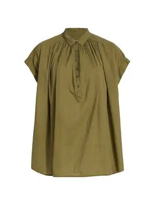 NILI LOTAN Normandy Pleated Blouse Olive Green