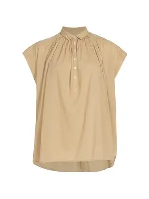 NILI LOTAN Normandy Pleated Blouse Sandstone