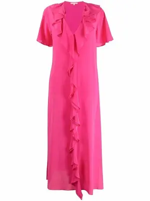 Gold Hawk Ruffle-trim V-neck Long Dress - Pink