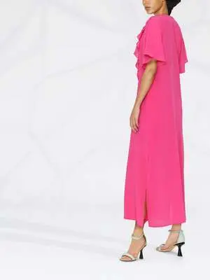 Gold Hawk Ruffle-trim V-neck Long Dress - Pink