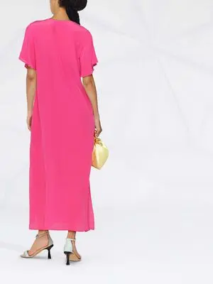 Gold Hawk Ruffle-trim V-neck Long Dress - Pink