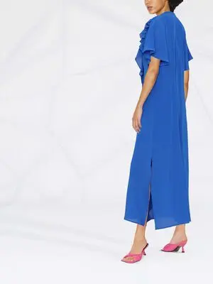 Gold Hawk Ruffle-trim V-neck Long Dress - Blue