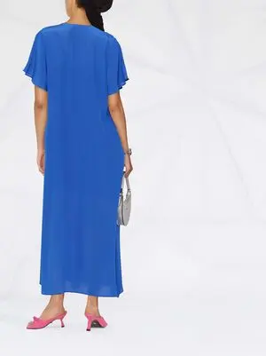 Gold Hawk Ruffle-trim V-neck Long Dress - Blue