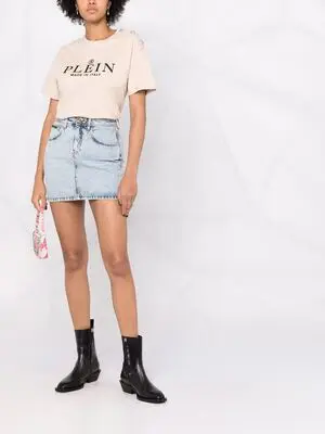 Philipp Plein Skull-embroidered Denim Mini Skirt
