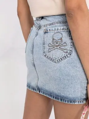 Philipp Plein Skull-embroidered Denim Mini Skirt