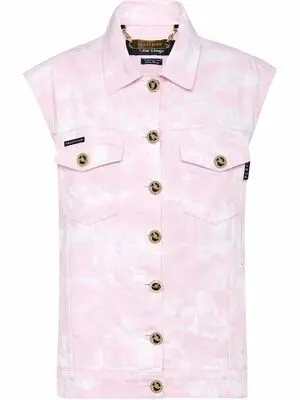 Philipp Plein Bleach-effect Denim Vest - Pink
