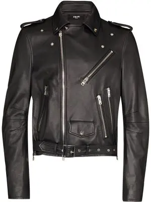 Amiri Paint Embroidery Leather Biker Jacket - Black