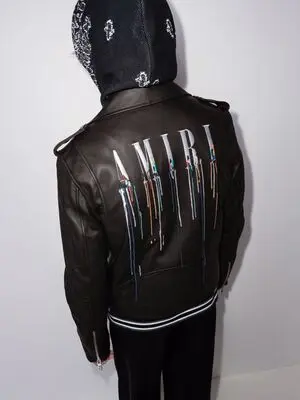 Amiri Paint Embroidery Leather Biker Jacket